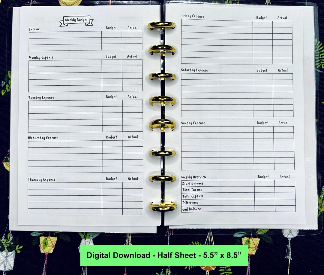 Half Letter Weekly Budget Discbound Planner Printable Insert PDF ...