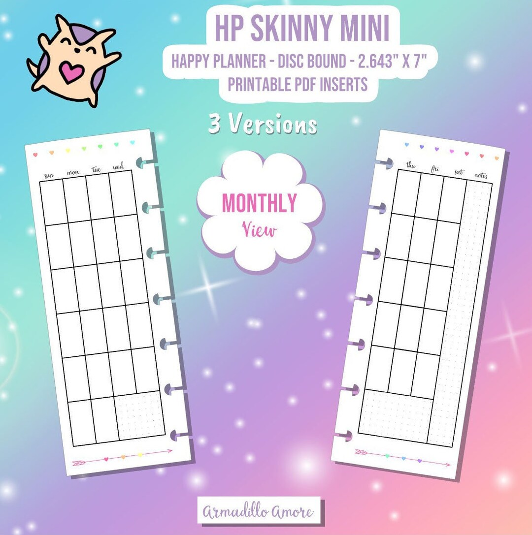 SKINNY MINI Happy Planner Digital Printable - Hearts Monthly Spread ...
