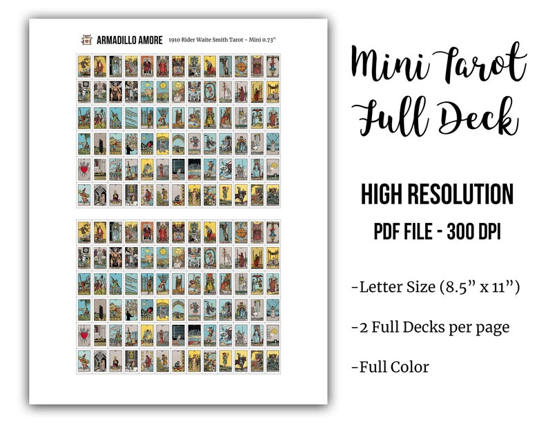 Mini Tarot Deck Printable PDF for Tarot Planner, Tarot Journal, Tarot ...