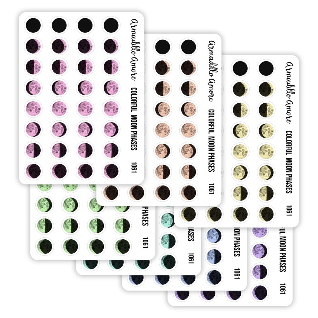 Small Moon Colorful Stickers - Purple Moon Phase Watercolor Stickers ...