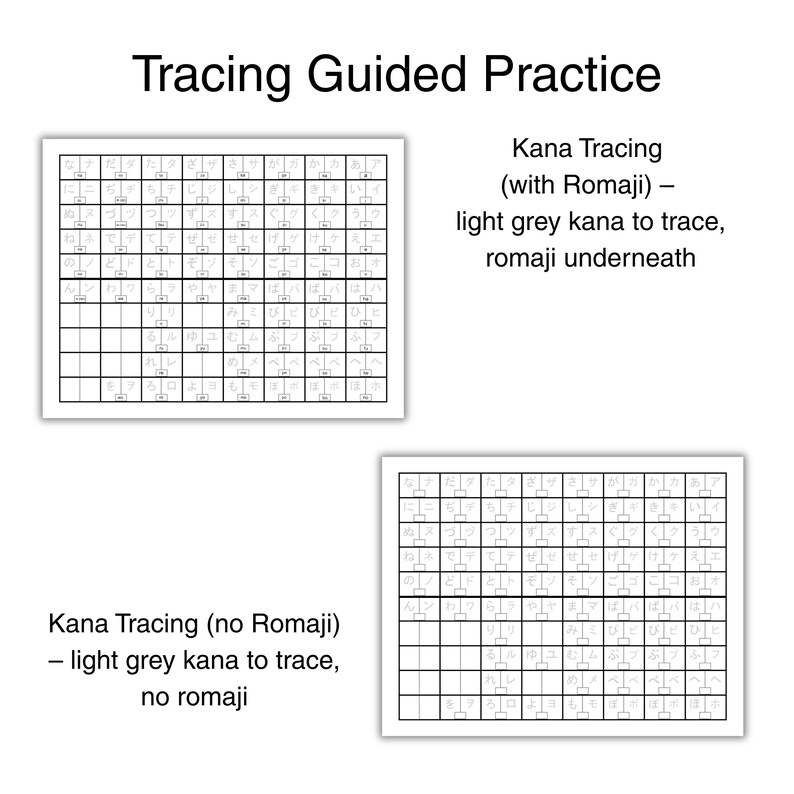 Hiragana & Katakana Practice Sheets Beginner Learn Japanese Kana ...