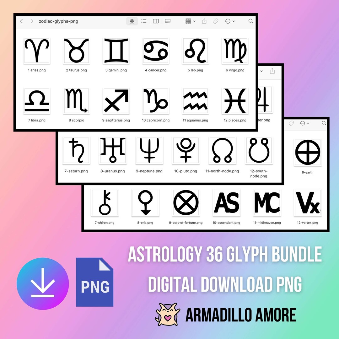 DIGITAL Astrology Glyph Bundle 36 PNG Files - Minimalist High ...