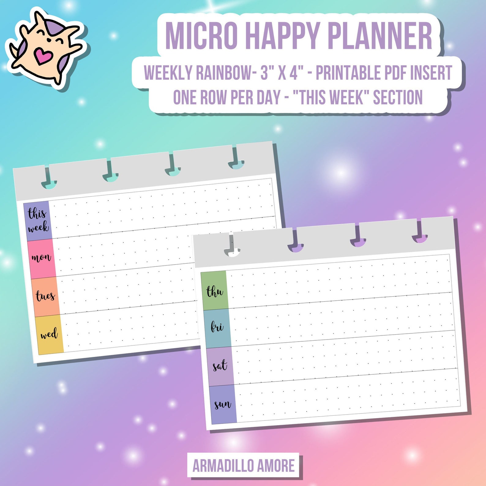 MICRO HP Happy Planner Weekly Rows - Rainbow Color Theme - Digital ...