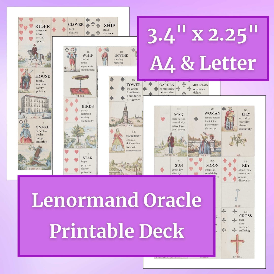 DIGITAL Full Size Print Your Own Lenormand Deck (3.4 Inch) A4 & Letter ...