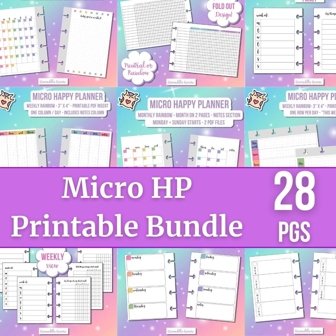 MICRO HP Weekly & Monthly Planner Spreads - 14 Inserts Printable Bundle ...