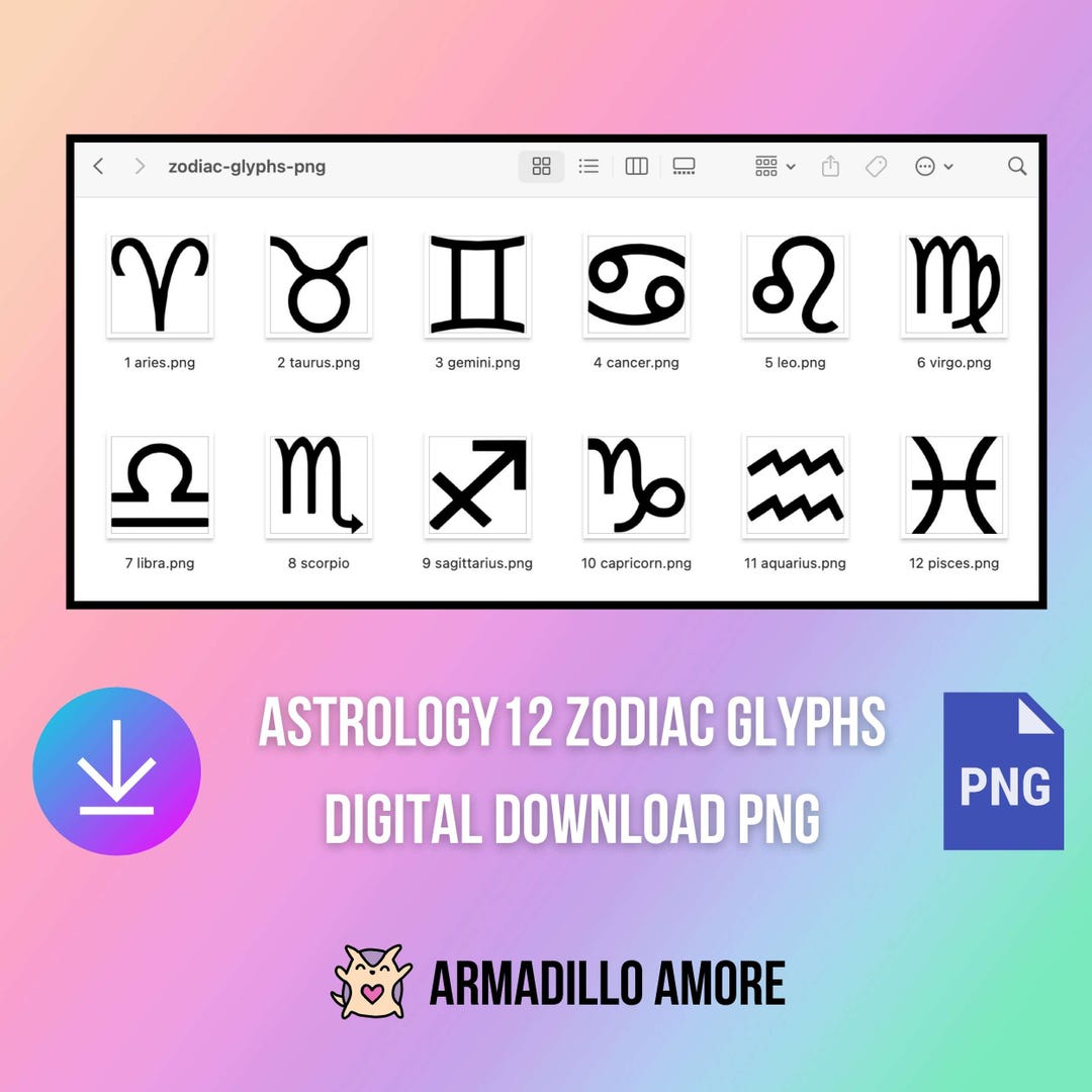 DIGITAL Zodiac Sign Glyph PNG Files - Black and White High Resolution ...