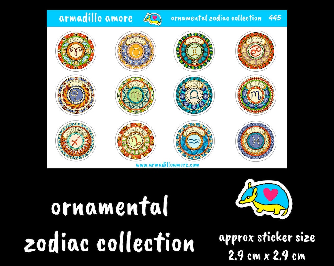 Ornamental Zodiac Stickers {12 Astrology Stickers: Occult, Horoscope ...
