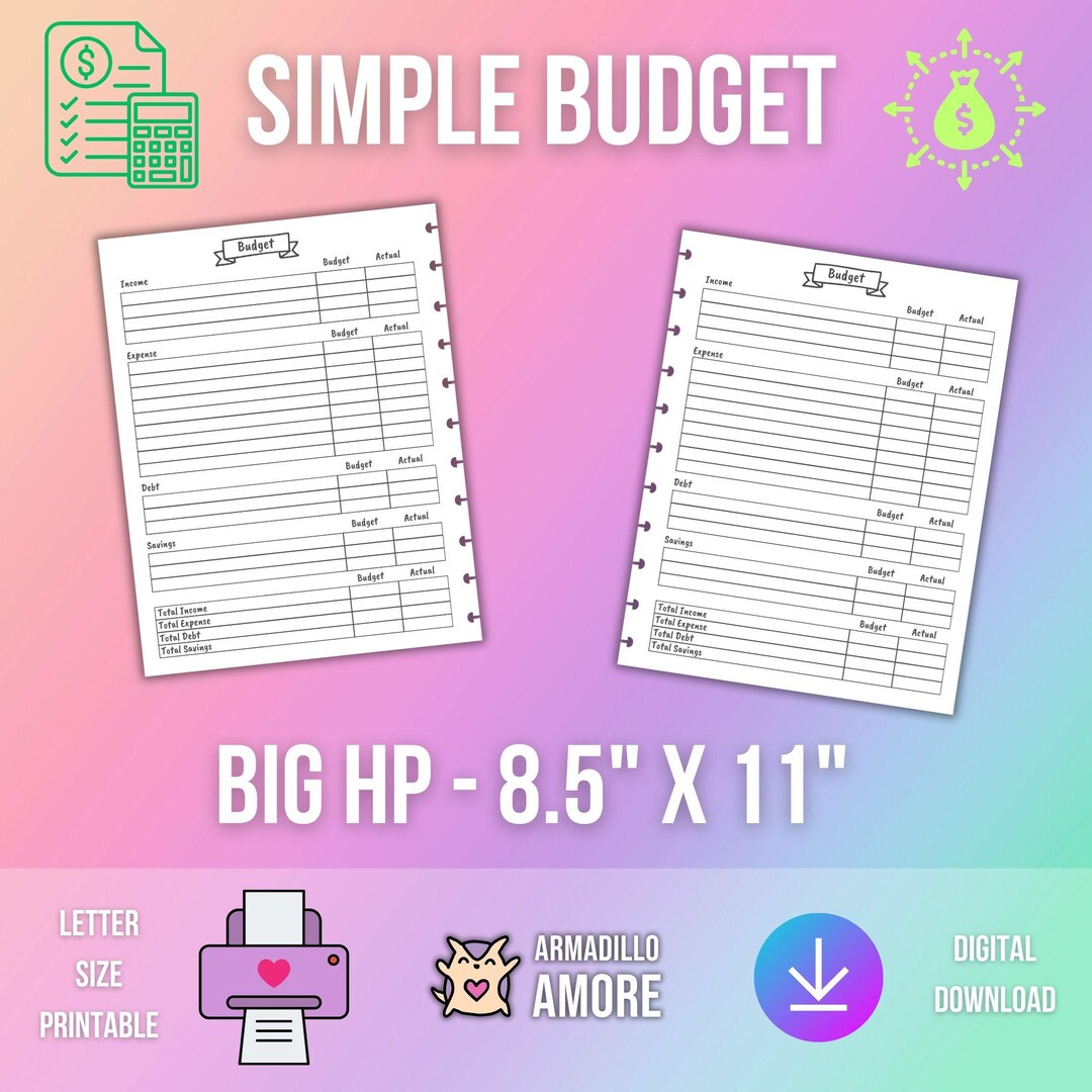BIG HP Simple Budget Planner Printable - Financial Printable Tracker ...