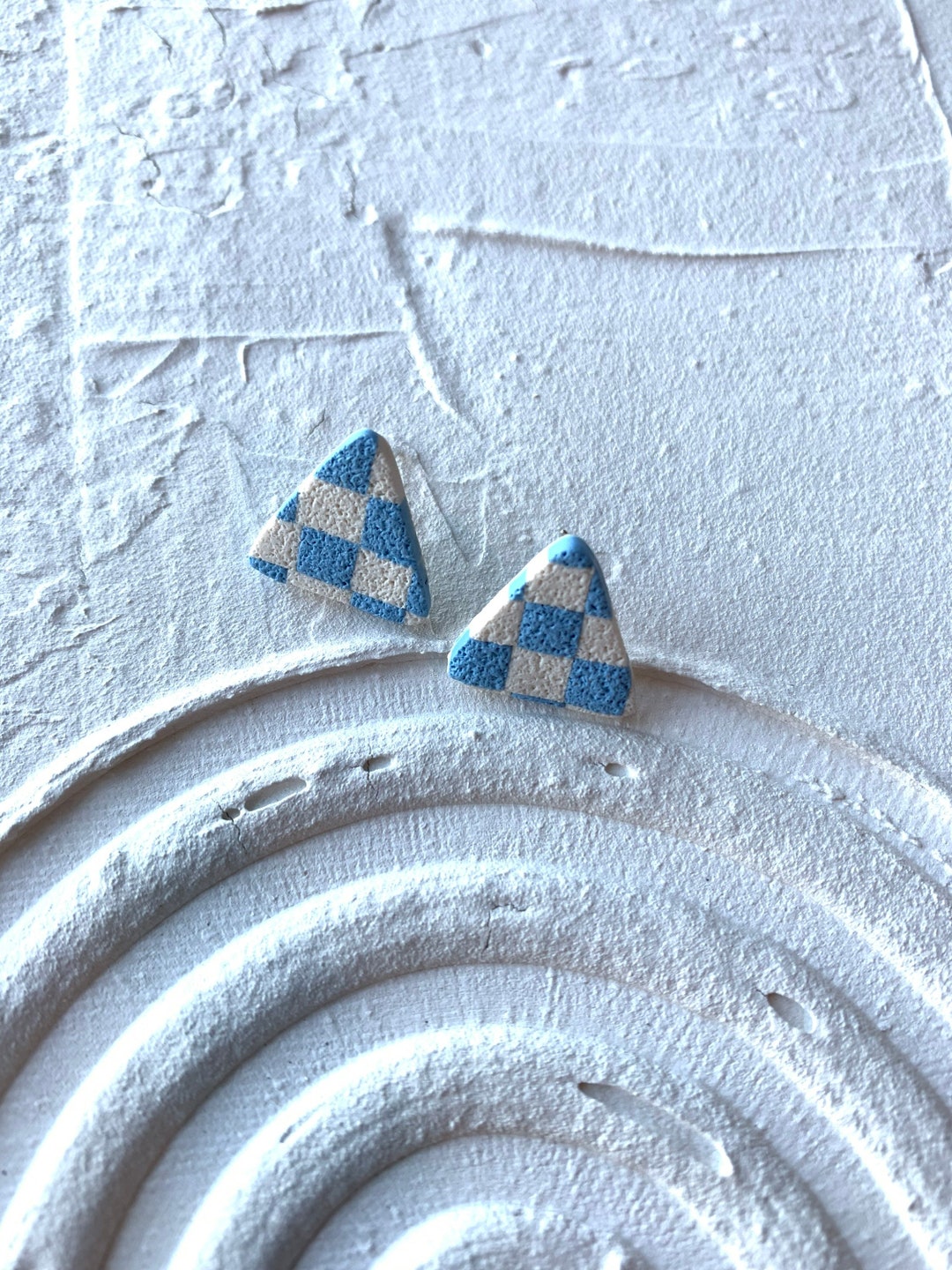Blue and White Checkered Triangle Studs - Etsy