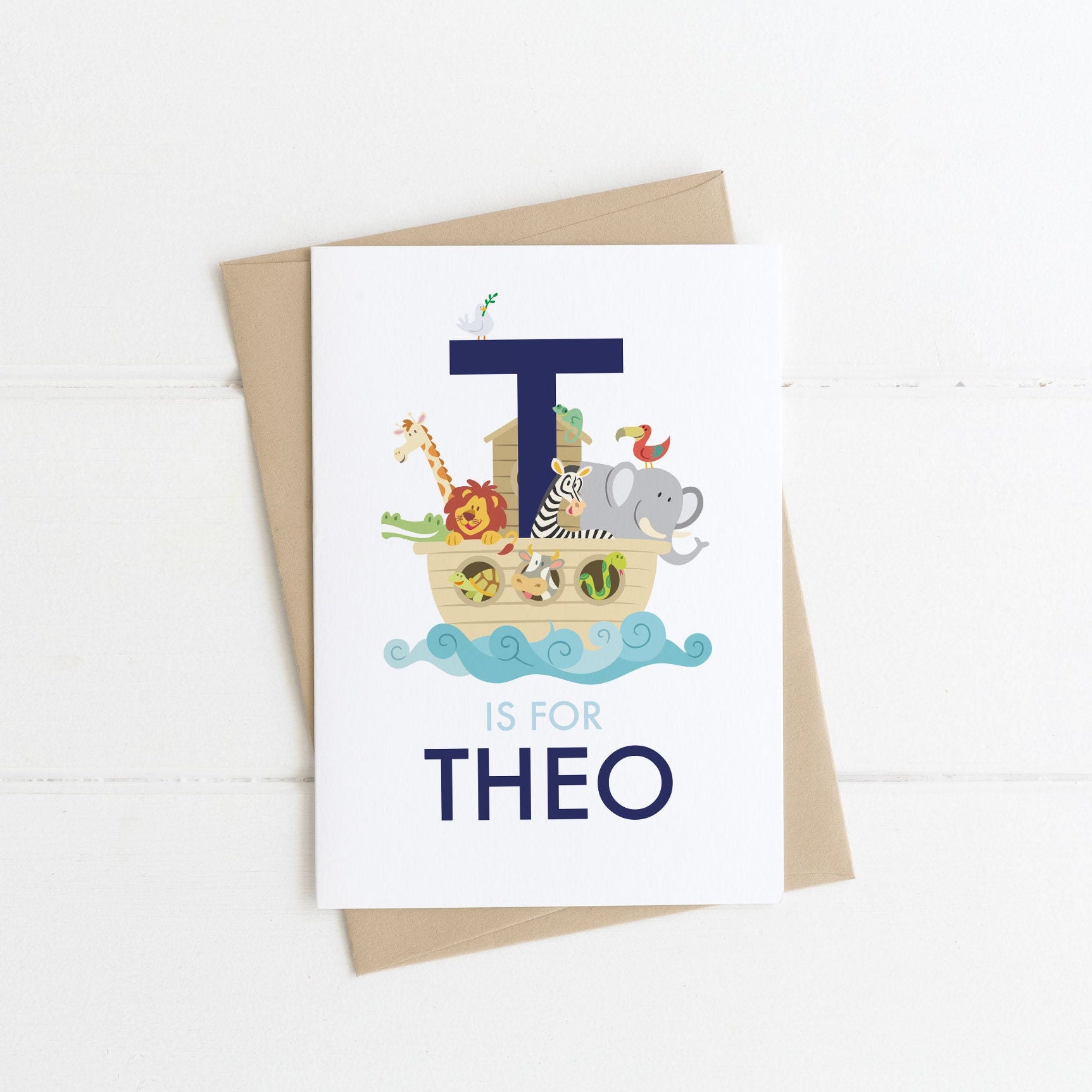 Personalised Noah's Ark Birthday Card New Baby Greeting Card Baby Boy ...