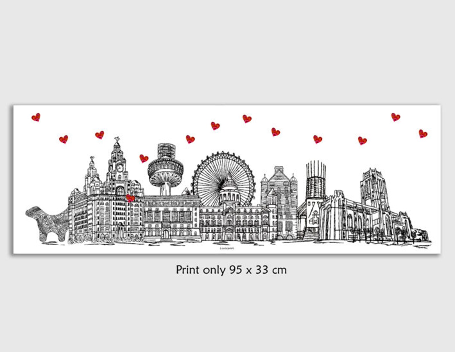 Liverpool Skyline Art Print Personalised Gift Hearts 50 X - Etsy UK