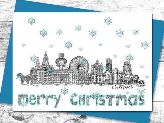 Liverpool Skyline Christmas Card Merry Christmas Snowflakes - Etsy UK
