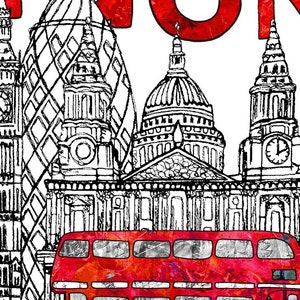 London Red Bus A6 Card, A5 Print, A4 Print, Capital of England, Black ...