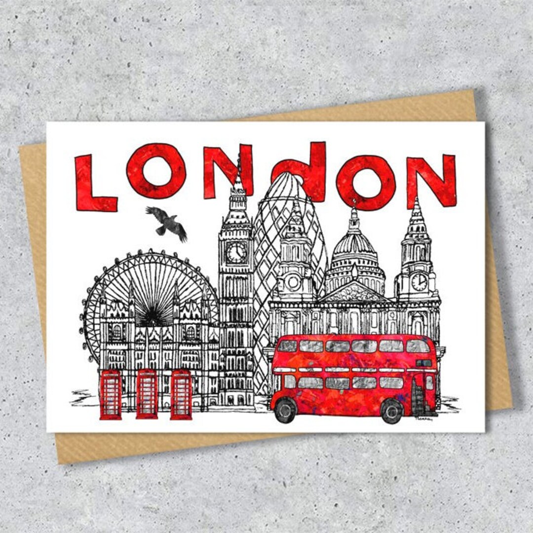 London red bus A6 card, A5 Print, A4 Print, Capital of England, Black ...