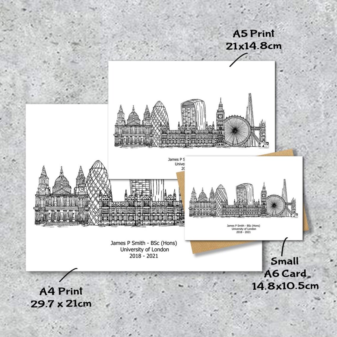 London Skyline Landmarks A6 Card, A5 Print, A4 Print, Personalised ...