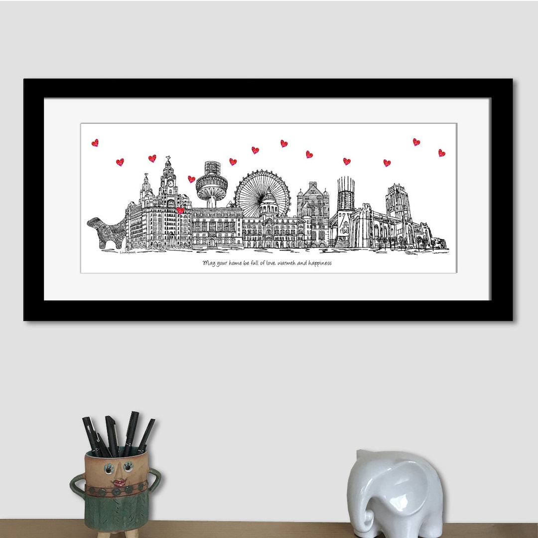 Liverpool Skyline Art Print Personalised Gift Hearts 50 X - Etsy UK