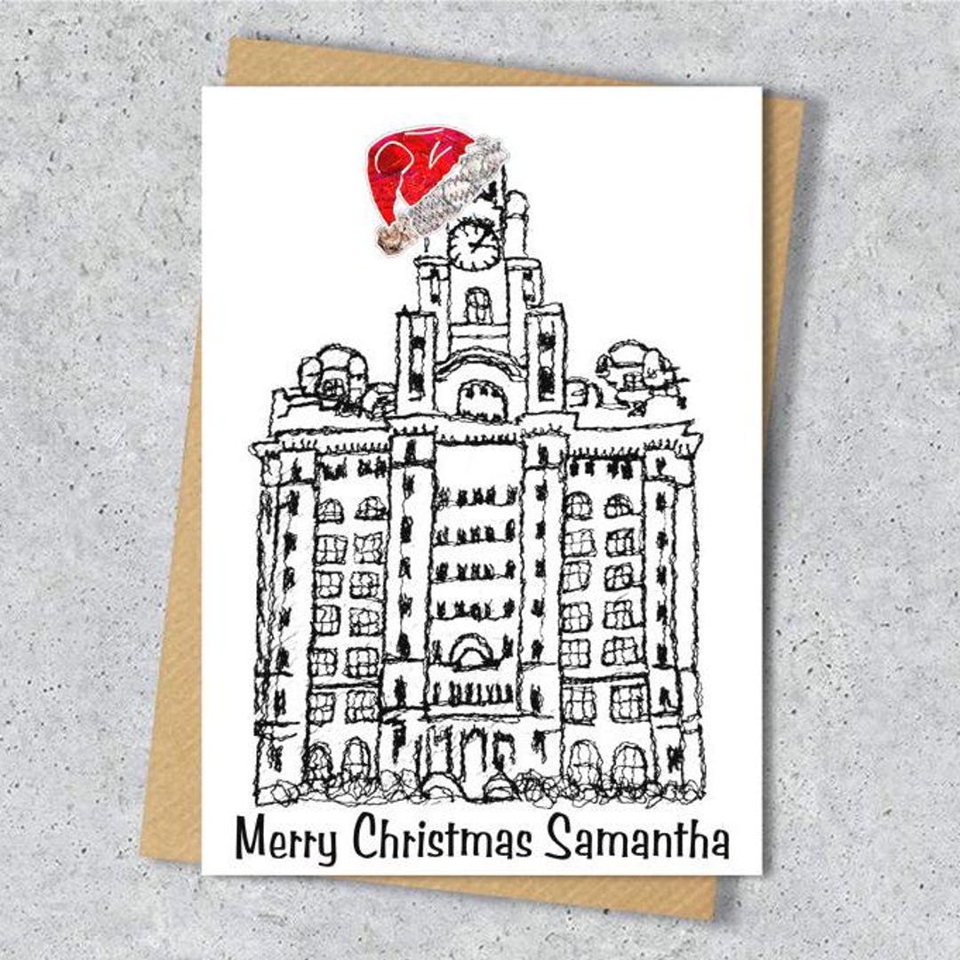 Personalised Liverpool Christmas Card Liver Building Red Hat - Etsy