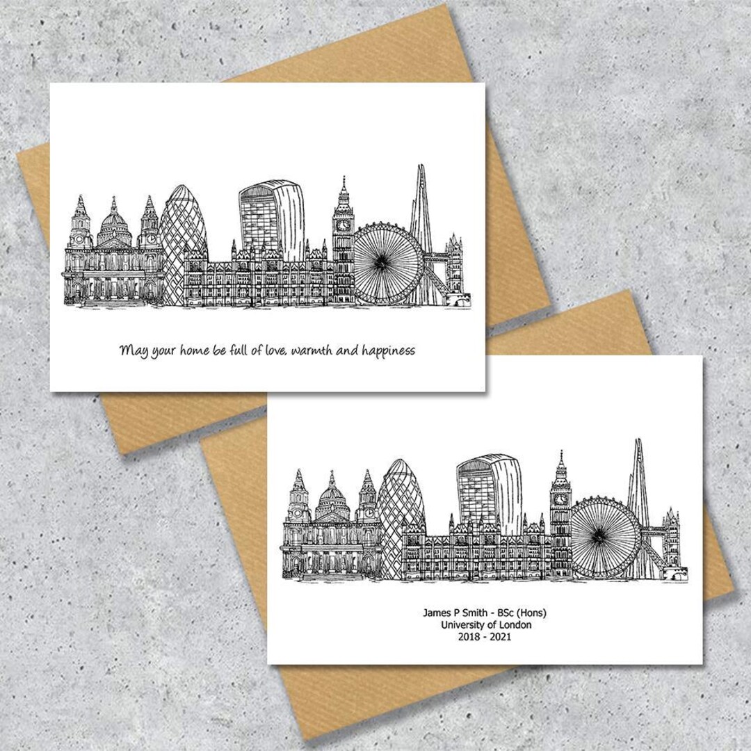 London Skyline Landmarks A6 Card, A5 Print, A4 Print, Personalised ...