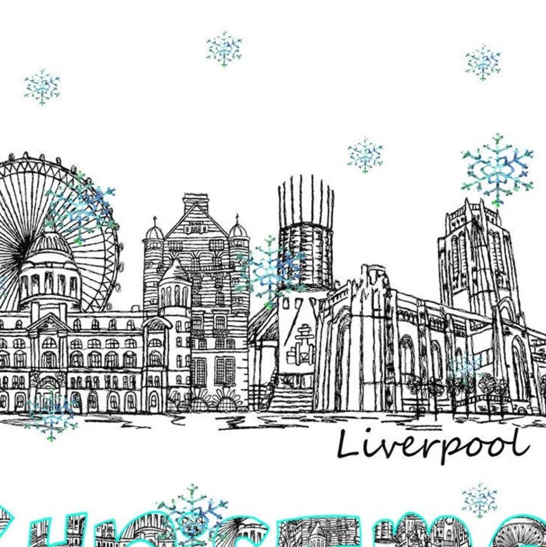 Liverpool Skyline Christmas Card Merry Christmas Snowflakes - Etsy UK