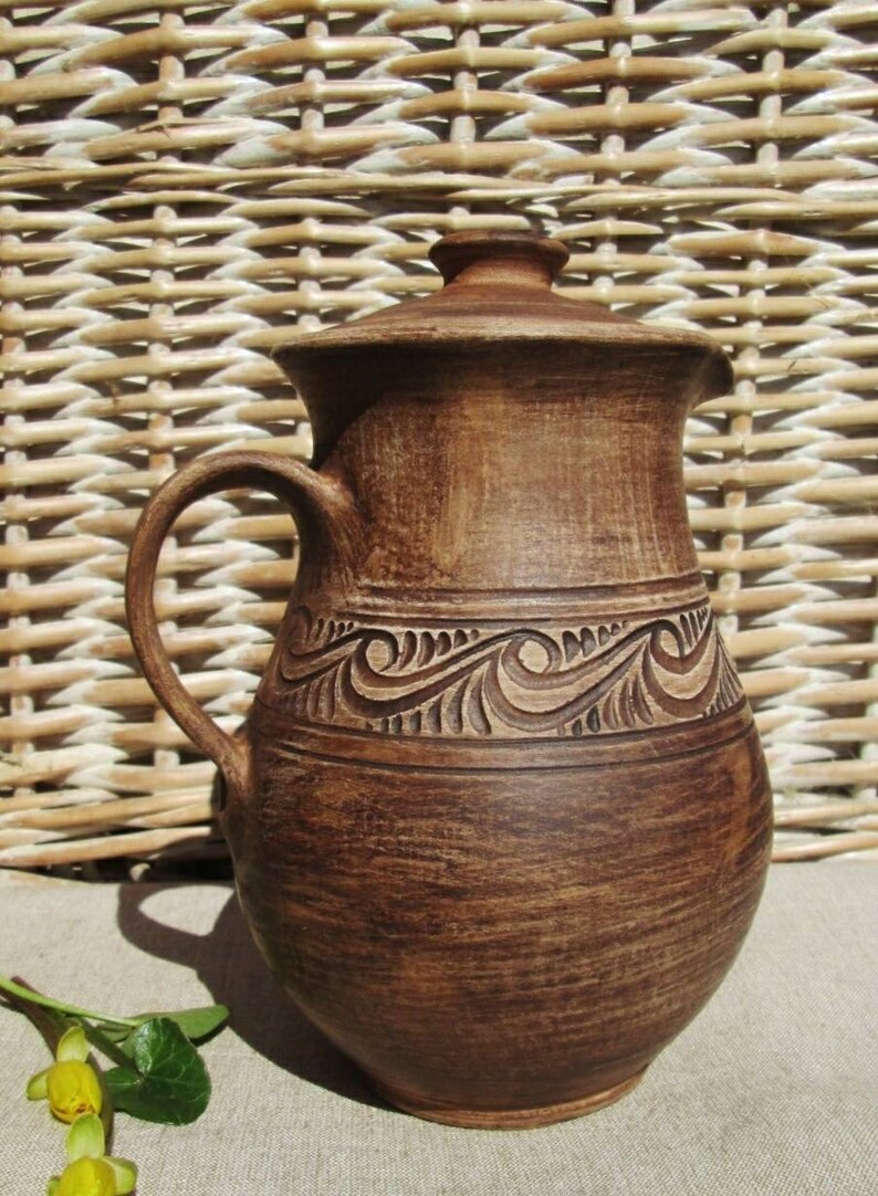 Rustic drink jug unique jug wheel thrown pitcher rustic clay | Etsy