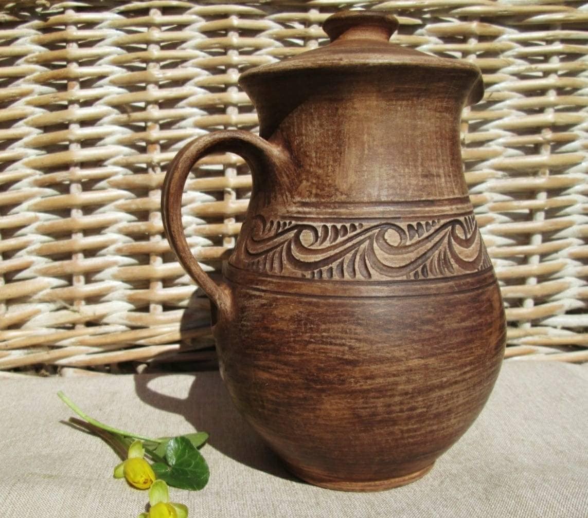 Rustic drink jug unique jug wheel thrown pitcher rustic clay | Etsy