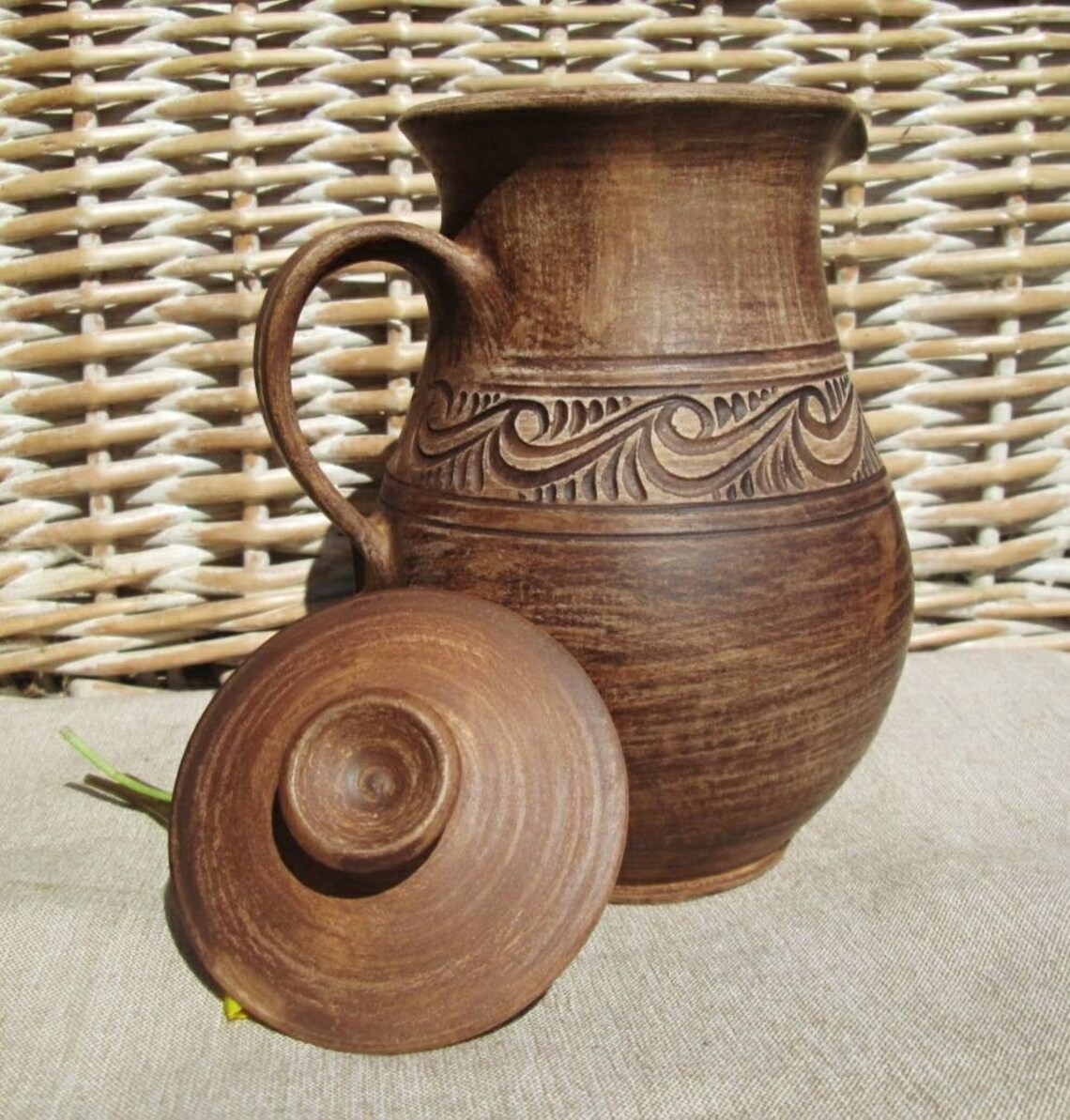 Rustic drink jug unique jug wheel thrown pitcher rustic clay | Etsy