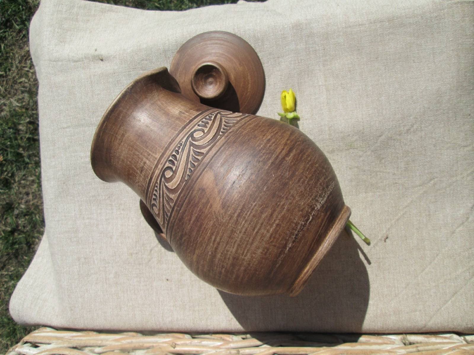 Rustic drink jug unique jug wheel thrown pitcher rustic clay | Etsy