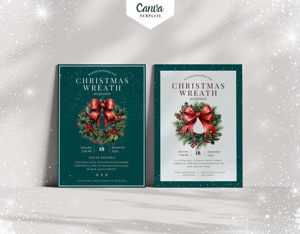 Christmas Wreath Workshop Flyer: Green Invitation Set (digital Download ...