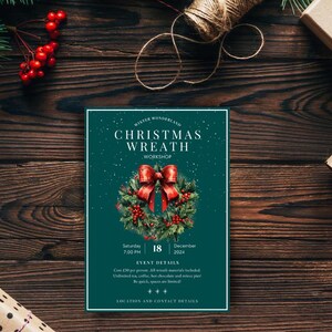 Christmas Wreath Workshop Flyer: Green Invitation Set (digital Download ...