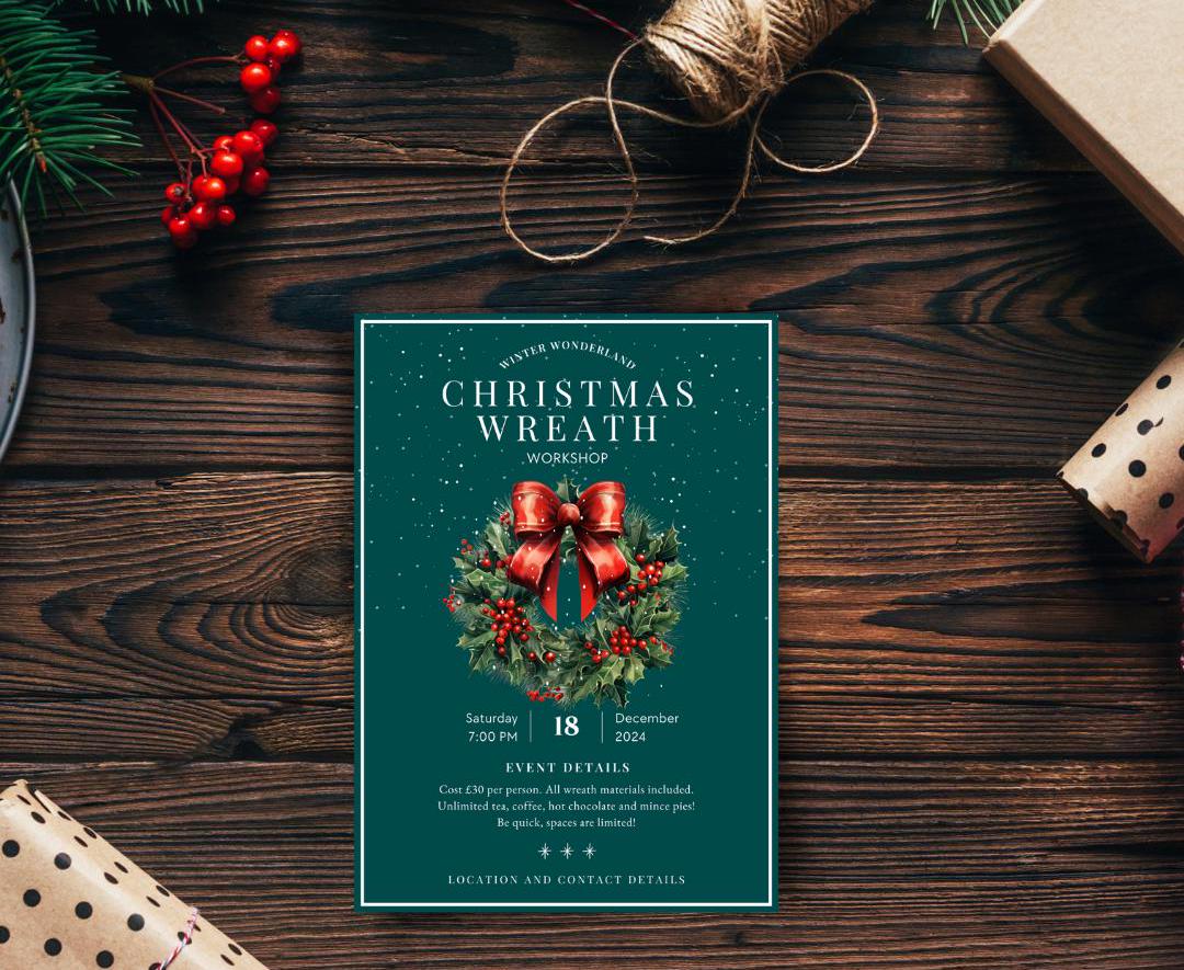 Christmas Wreath Workshop Flyer: Green Invitation Set (digital Download ...