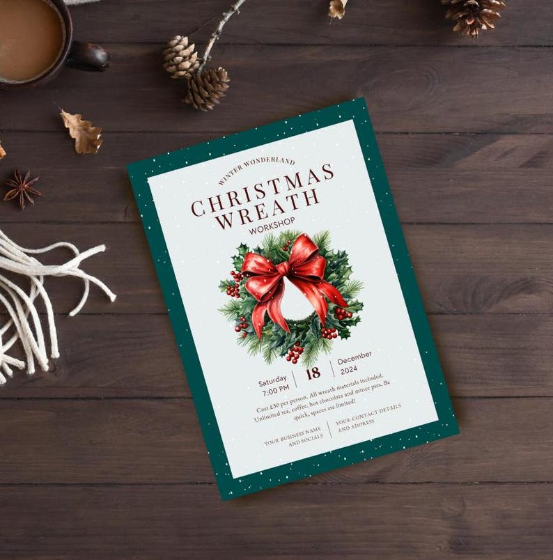 Christmas Wreath Workshop Flyer: Green Invitation Set (digital Download ...