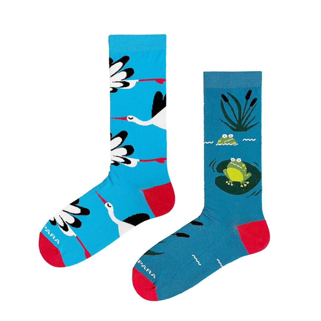 TAKAPARA Mismatched Socks. Model: "storks and a Frog" - Etsy