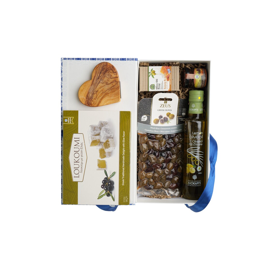 Olive Delicacies Gift Box - Olive Oil Hamper - Greek Olive Oil, Olives ...