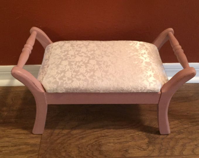 Shabby Chic Foot Stool. Dusty Rose Pink Chalk Paint and White Texture ...