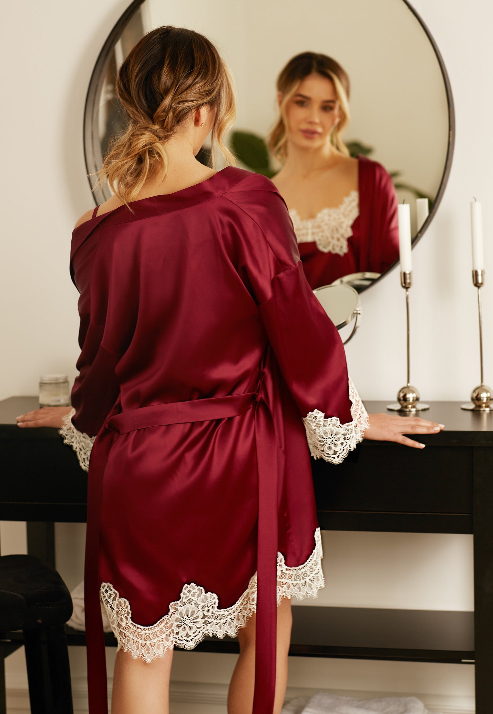 Robe Natural Silk Burgundy and White Lace - Etsy