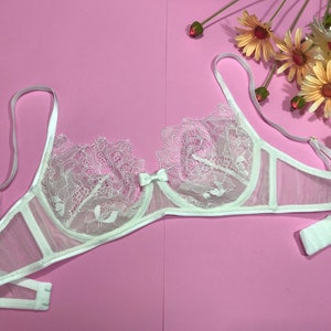 White Lace Bra, Sheer Bra, Bridal Lingerie, Lace Lingerie, White Sheer ...