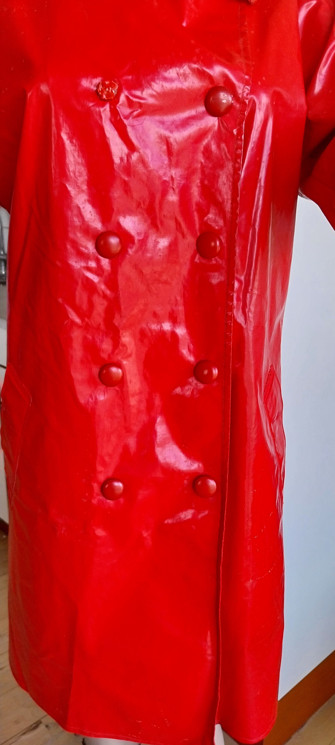 Red Rukka Vinyl / Pvc Raincoat Rainjacket Rubbercoat Raincape ...