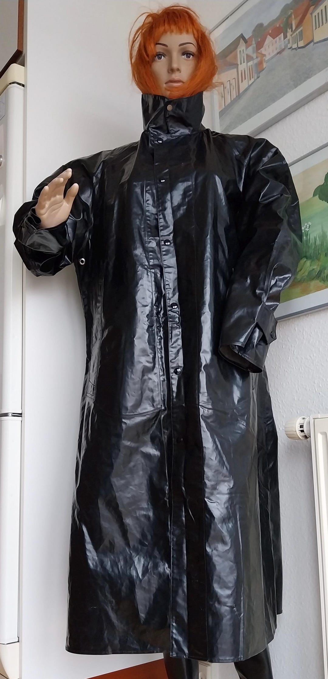 Black Vintage Pvc Raincape Rainponcho Raincoat 1960. - Etsy