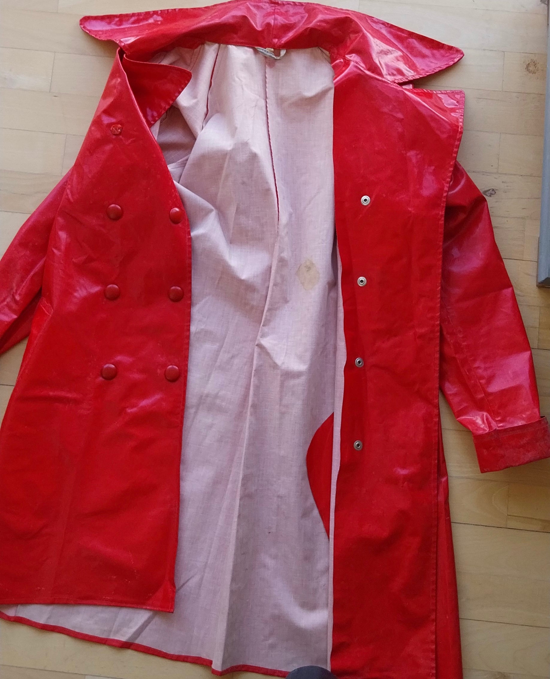 Red Rukka Vinyl / Pvc Raincoat Rainjacket Rubbercoat Raincape ...