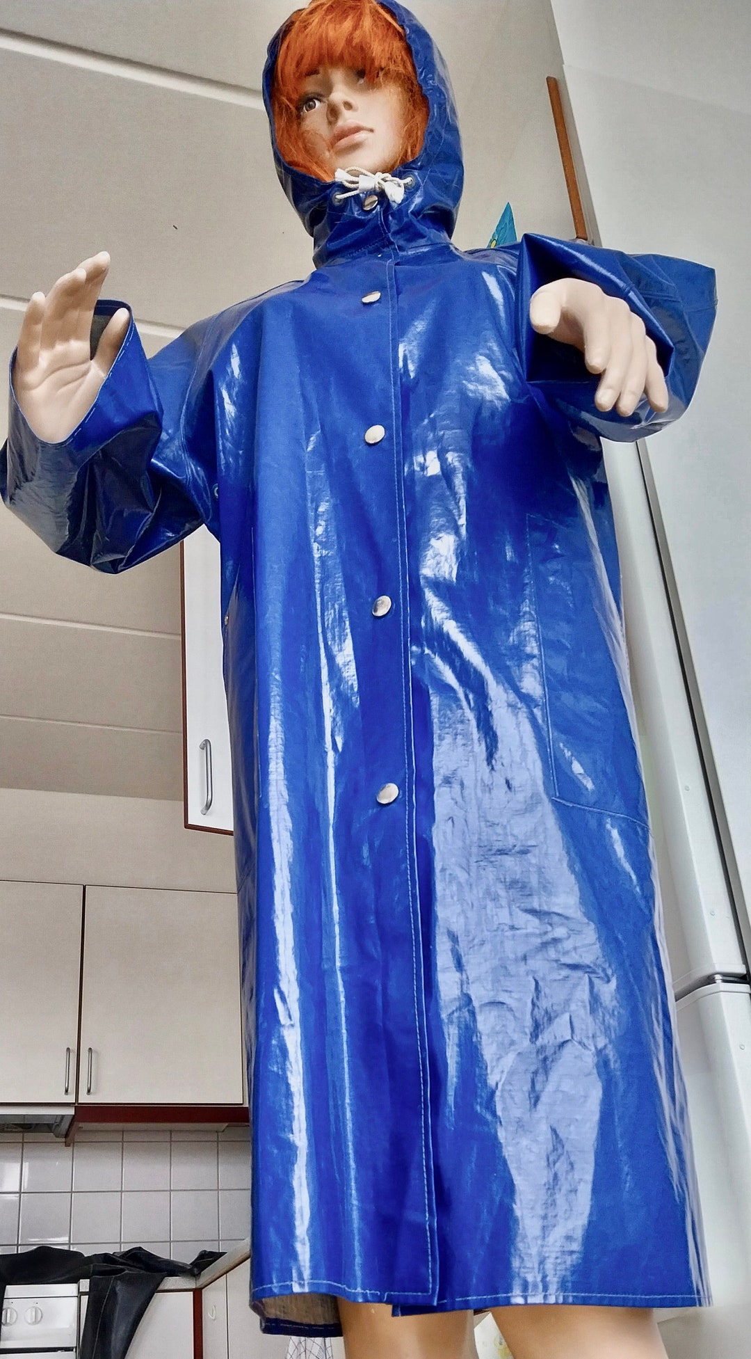 Retro Vintage Blue Vinyl Pvc. Børmax Raincoat Rainjacket Rubber Coat ...