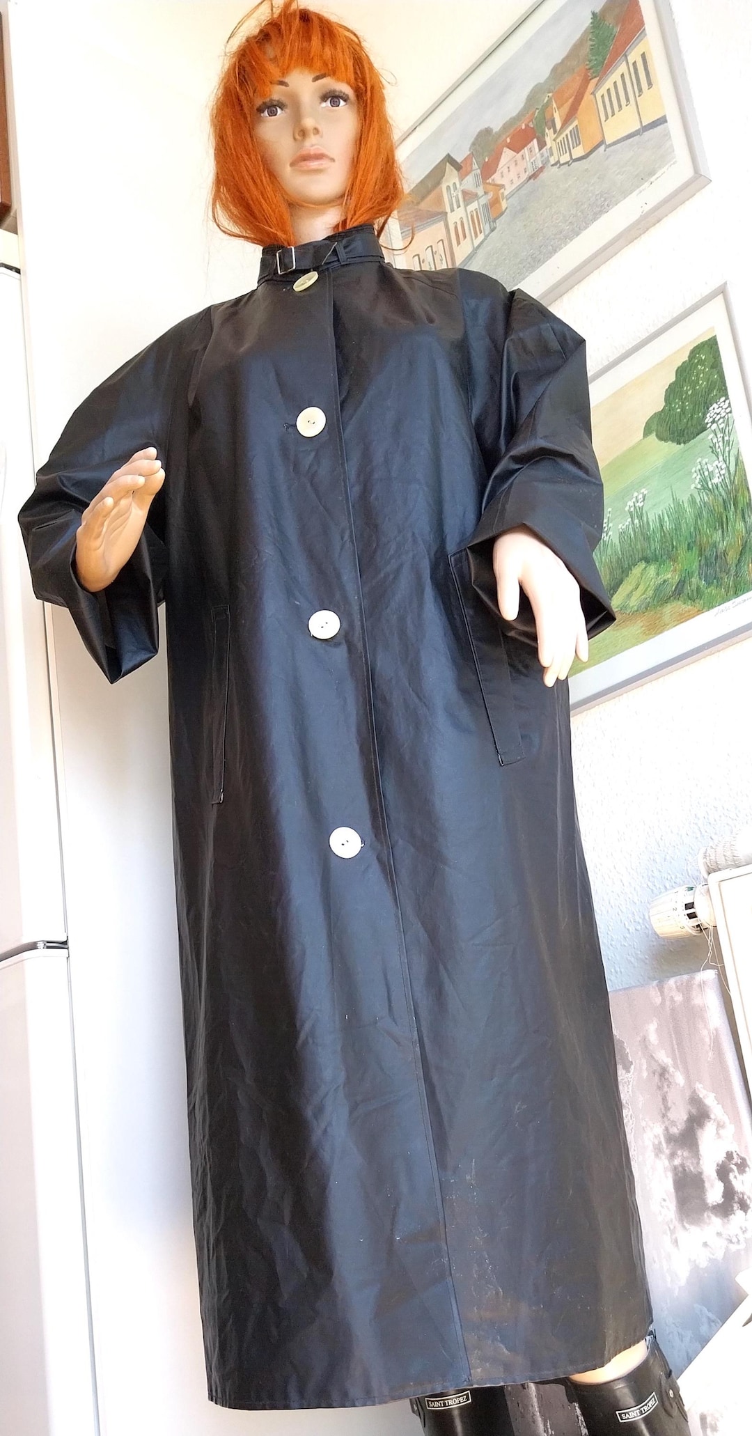 Retro Vintage Black Pvc Raincoat Rainjacket Raincape - Etsy