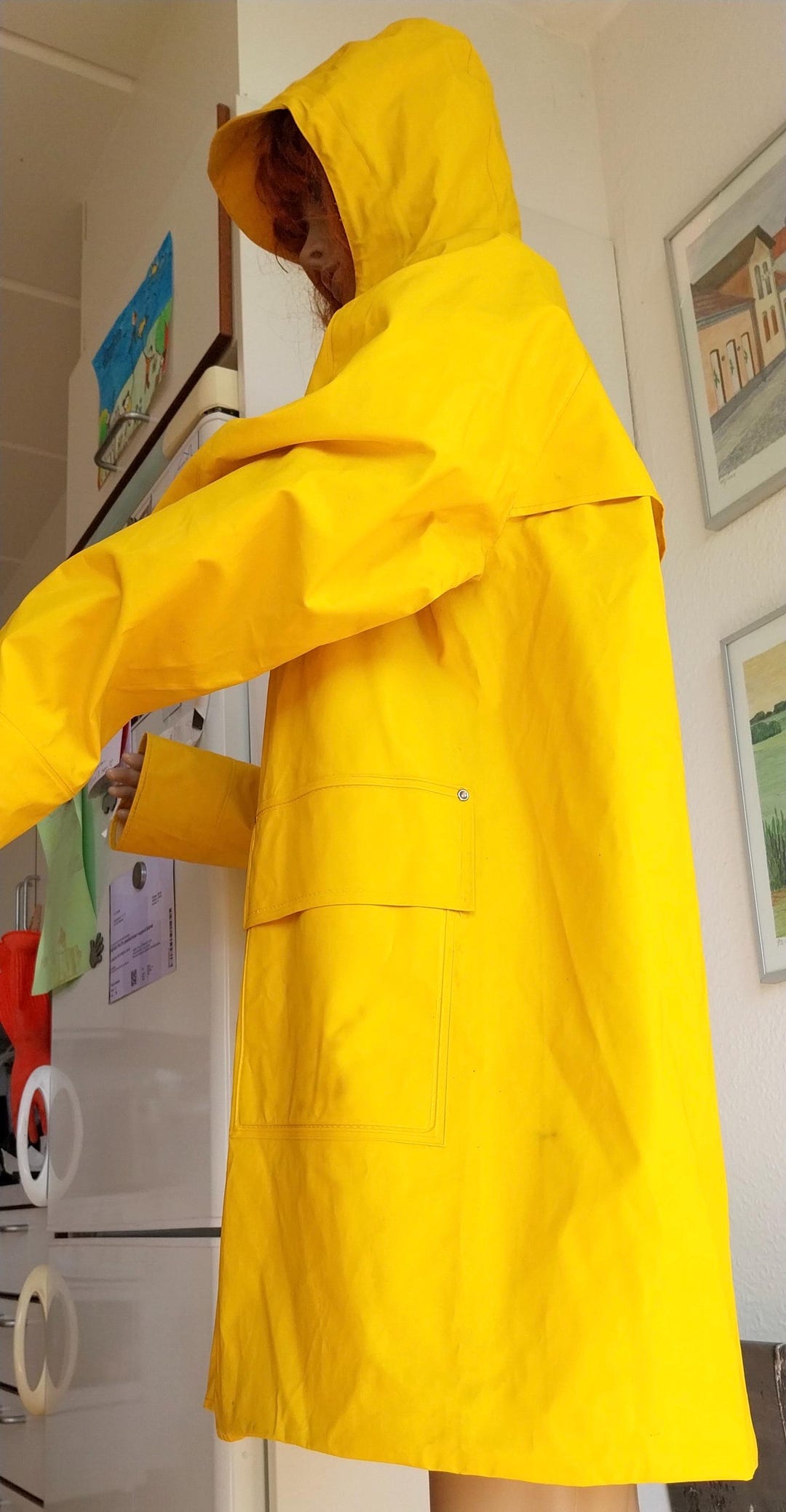 Retro Vintage Yellow Pvc Raincoat Rainjacket Rubbercoat Rubber Jacket ...