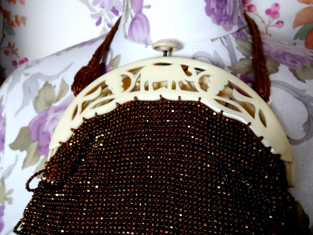 Antique Art Deco 1920s 1930s Beaded Evening Purse With Celluloid ...