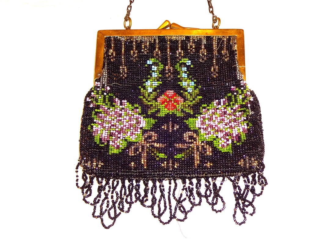 Antique Edwardian Purse Art Deco Micro Beaded Bag Floral Posies ...