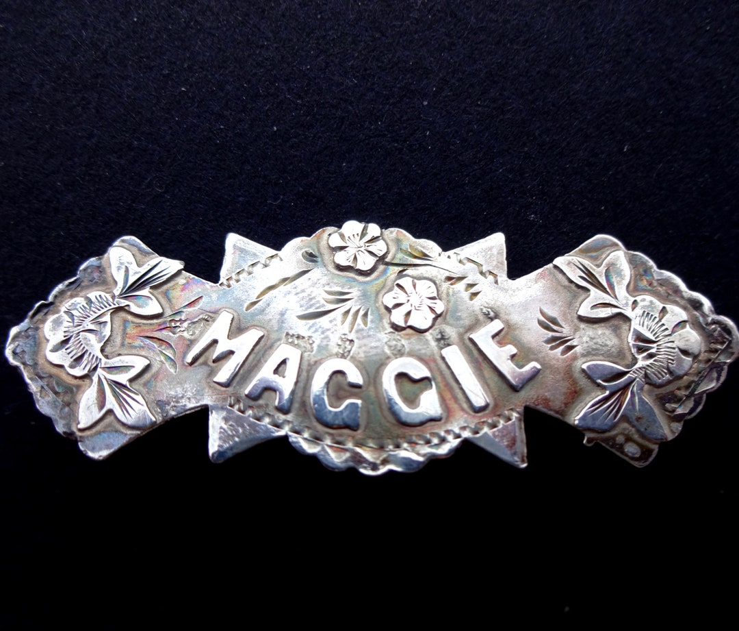 Antique Victorian Sterling Silver Sweetheart Brooch Name Brooch Maggie ...