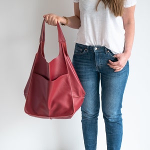 RED OVERSIZE HANDBAG, Leather Women Purse, Shoulder Bag, Shoulder Hobo ...