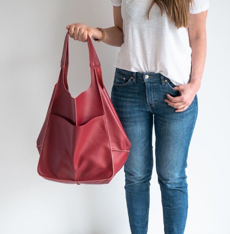 RED OVERSIZE HANDBAG Leather Women Purse Shoulder Bag - Etsy