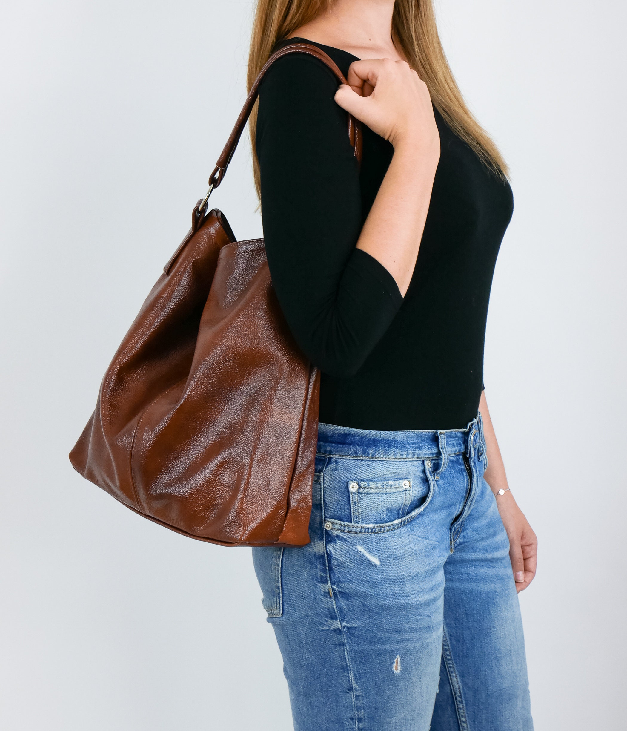 Leather HOBO Bag Chestnut Brown Leather Handbag Crossbody | Etsy Canada