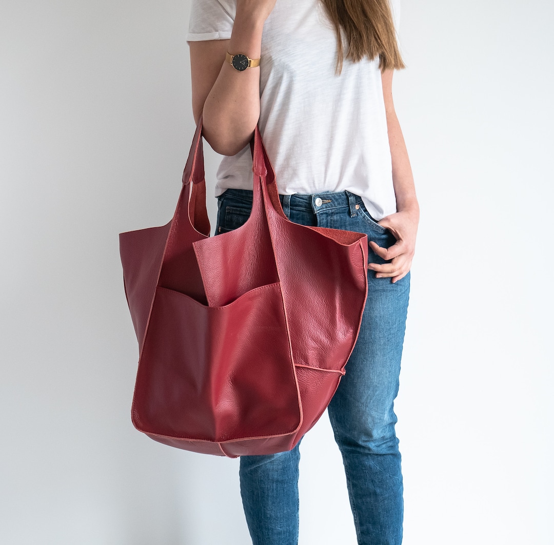 RED OVERSIZE HANDBAG, Leather Women Purse, Shoulder Bag, Shoulder Hobo ...