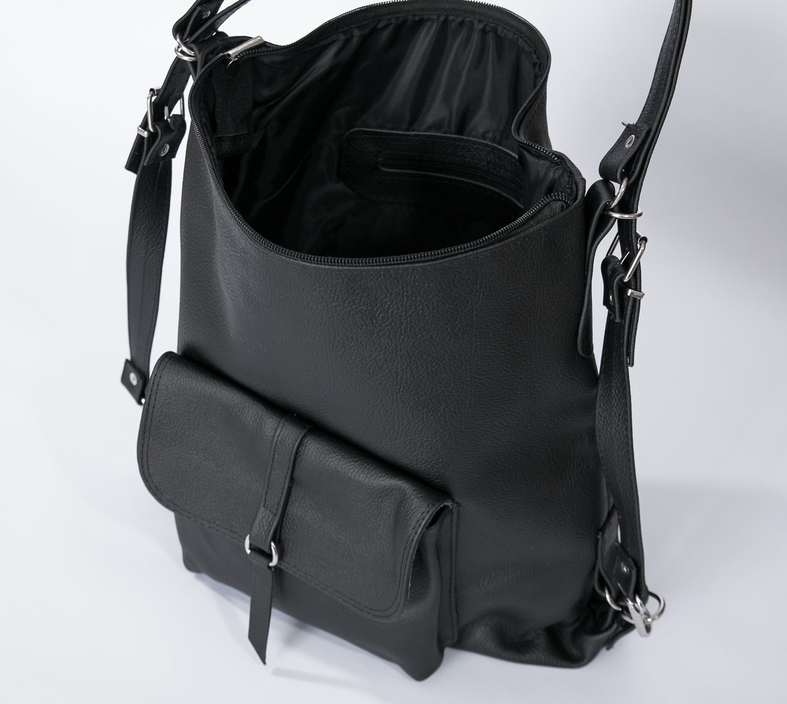 BLACK LEATHER BACKPACK Purse Convertible Leather Handbag | Etsy